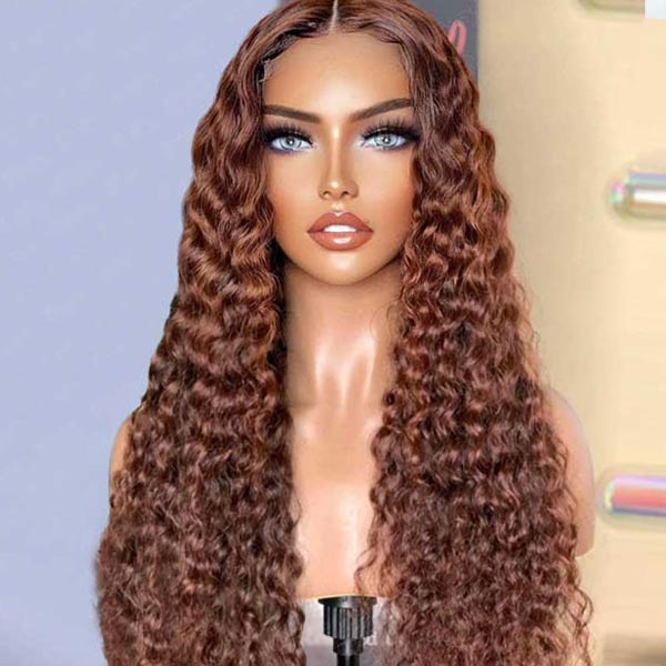 Copper Brown Wig Deep Wave Frontal Wig Luxurious Customization ...