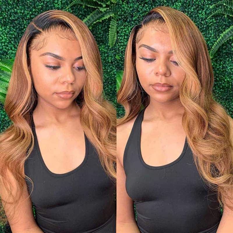 T1b/27 Ombre Honey Blonde Color Body Wave 13x4 Lace Front Pre-plucked ...