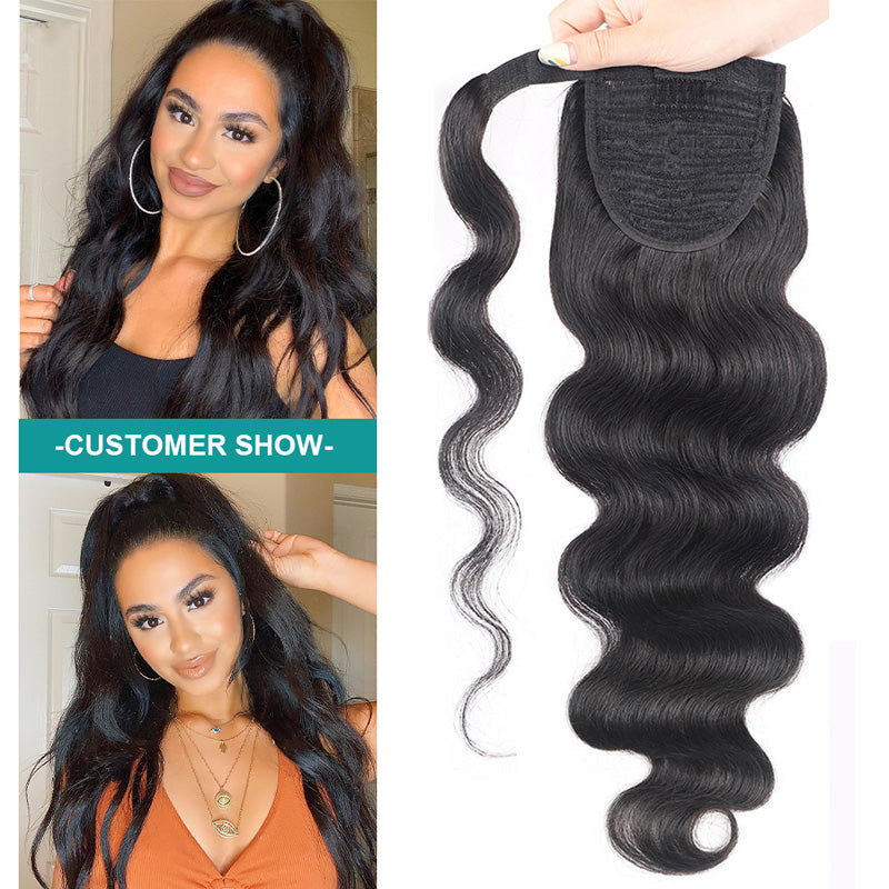 Long Ponytail Body Wave Human Hair Extensions With Clip – ashimaryhair