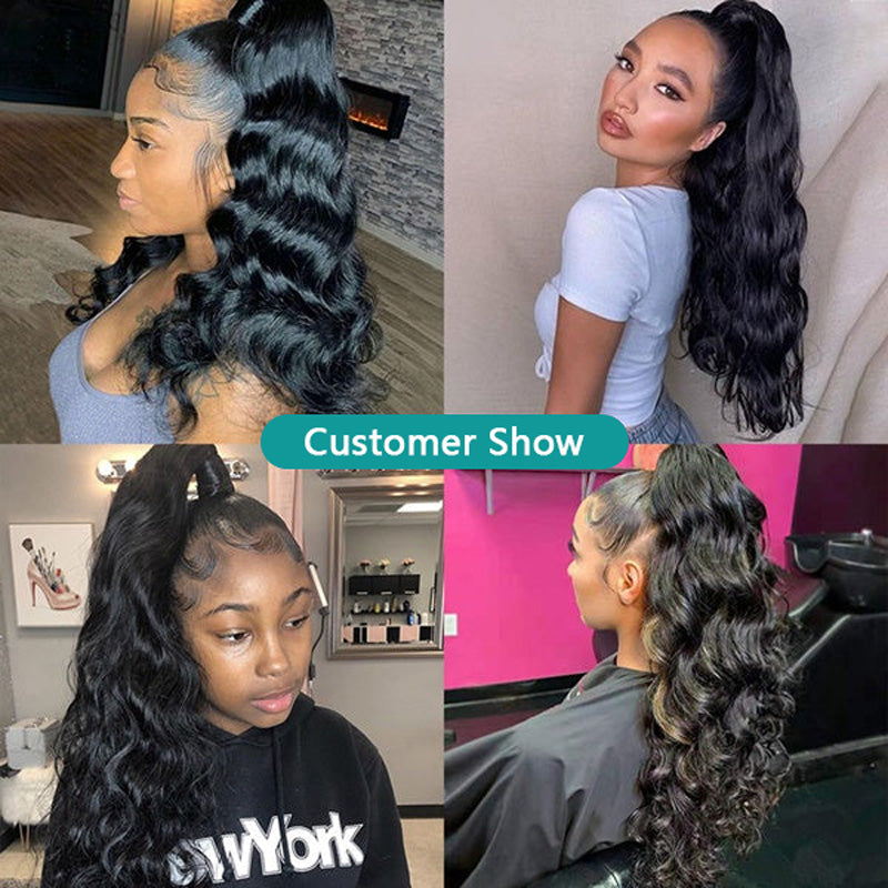 Long Ponytail Body Wave Human Hair Extensions With Clip – ashimaryhair