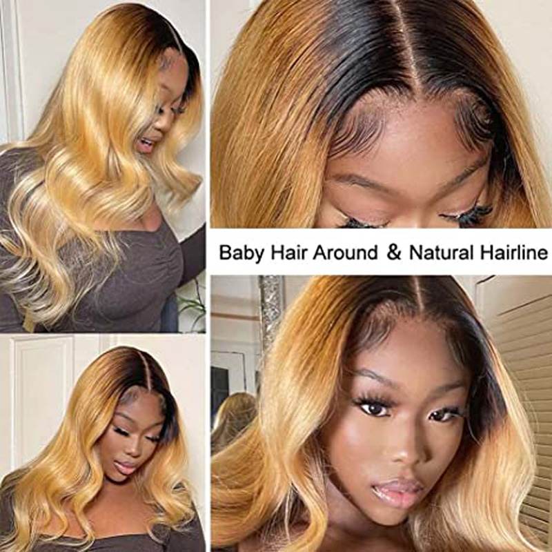 T1b/27 Ombre Honey Blonde Color Body Wave 13x4 Lace Front Pre-plucked ...