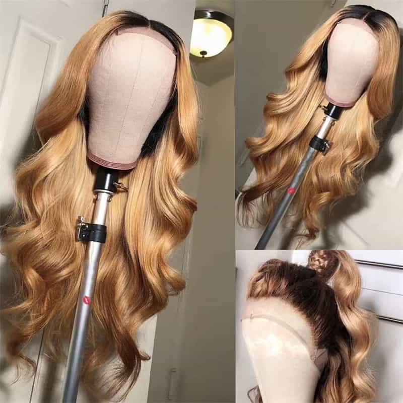 T1b/27 Ombre Honey Blonde Color Body Wave 13x4 Lace Front Pre-plucked ...