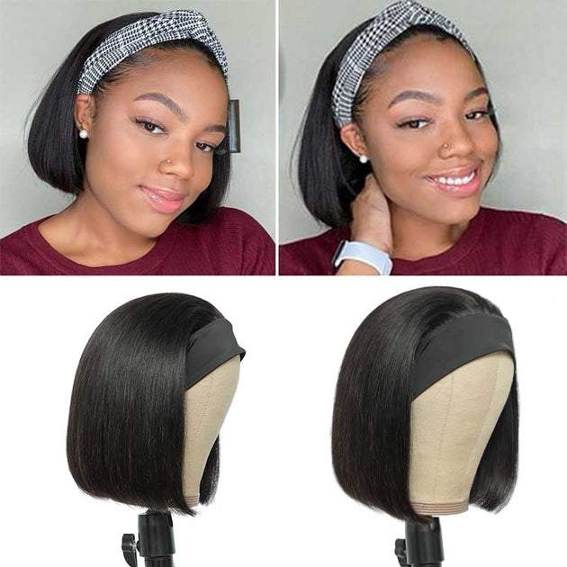 Headband Bob Glueless Wig Beginner Friendly Brazilian Human Hair ...