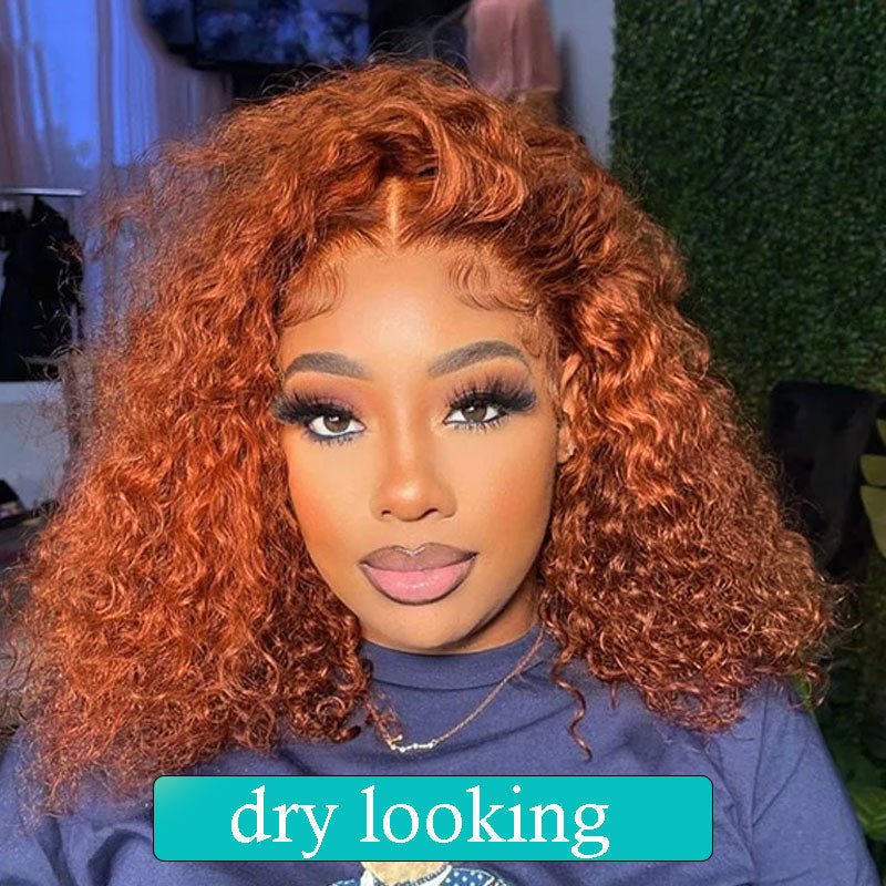 Deep Wave Ginger Bob Closure Wig Brazilian Human Hair Curly Wig Short ...