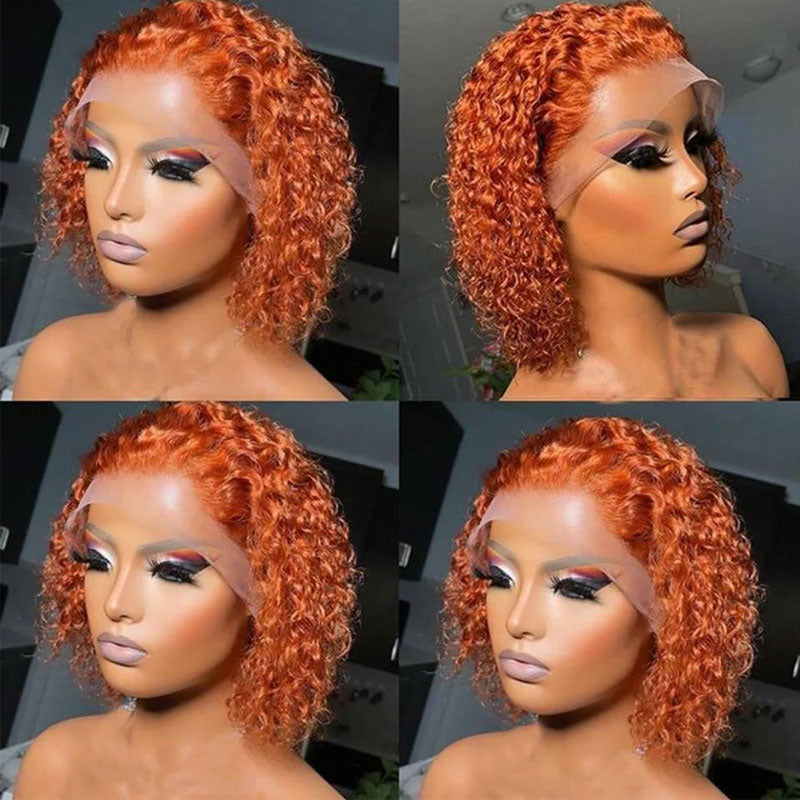 Deep Wave Ginger Bob Closure Wig Brazilian Human Hair Curly Wig Short ...