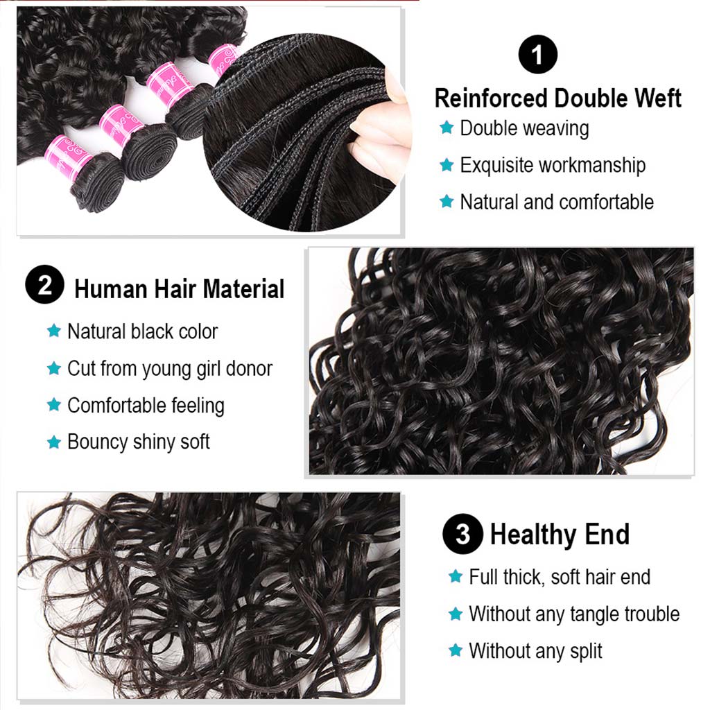 Water Wave Virgin Human Hair 3 Bundles With Closure Malaysian Hair ...